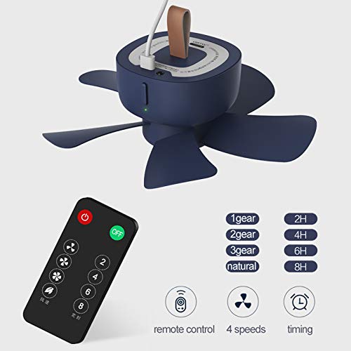 VVU&CCO Small Portable Ceiling Fan NOT Battery Powered -7.5 inch Diameter, Mini USB Tent Fans with Remote Control for Camping, Canopy Hanging Fan, Small Ceiling fan for Outdoor Gazebo, Silent Design