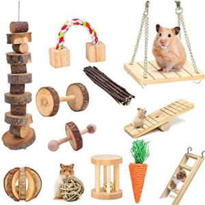 gcace hamster pet bunny chew toys - natural wooden play exercise dumbells seesaw exercise playing teeth care molar small pets accessories for chinchillas gerbils bunnies rats small animals