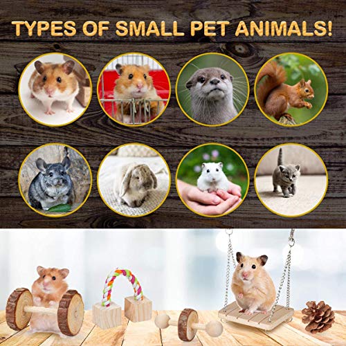 Gcace Hamster Pet Bunny Chew Toys - Natural Wooden Play Exercise Dumbells Seesaw Exercise Playing Teeth Care Molar Small Pets Accessories for Chinchillas Gerbils Bunnies Rats Small Animals