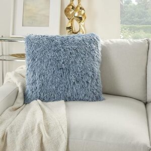 Mina Victory Shag Soft Ribbon Shag Ocean 20" x 20" Throw Pillow