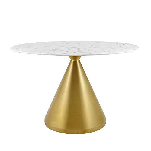 Modway Tupelo Oval Artificial Marble 48" Dining Table, 48 Inch, Gold White