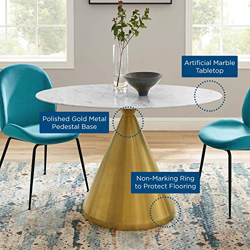 Modway Tupelo Oval Artificial Marble 48" Dining Table, 48 Inch, Gold White