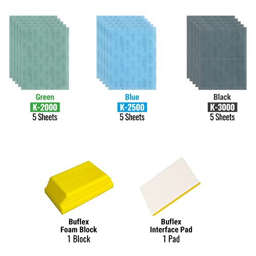 Super Buflex Flexible Polishing Sheets Starter Kit, SP19160, K2000 - K3000, 15 Sheets + 1 Interface Pad + 1 Hand Block