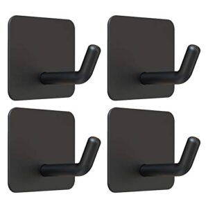 vis'v adhesive hooks, black self adhesive shower wall hooks waterproof stainless steel stick on hooks heavy duty kitchen bathroom sticky hooks for towel loofah key cup hat coat - 4 pcs