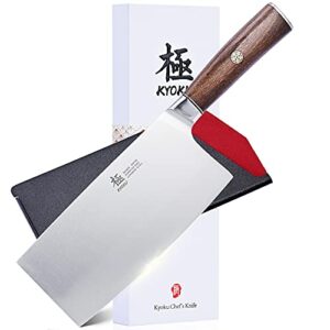 kyoku 7 inch vegetable cleaver - daimyo series - vegetable knife with ergonomic rosewood handle, & mosaic pin - japanese 440c stainless steel kitchen knife with sheath & case