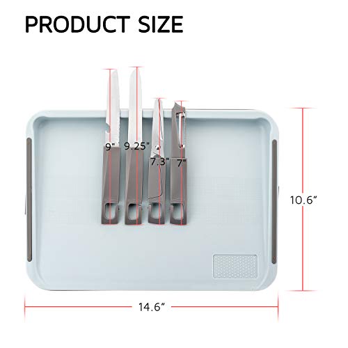 WELLSTAR Cutting Board Set of 5, Double Sided Plastic Chopping Board with Paring Knife, Serrated Utility, Scissors, Vegetables Peeler, Portable Outdoor Picnic BBQ Small Knife and Cutting Board Pack