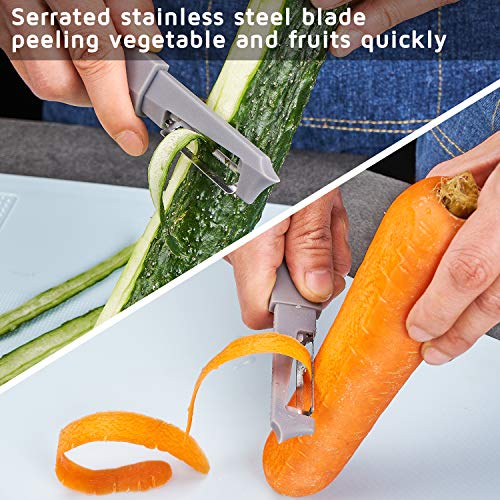 WELLSTAR Cutting Board Set of 5, Double Sided Plastic Chopping Board with Paring Knife, Serrated Utility, Scissors, Vegetables Peeler, Portable Outdoor Picnic BBQ Small Knife and Cutting Board Pack