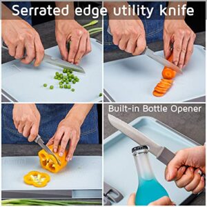 WELLSTAR Cutting Board Set of 5, Double Sided Plastic Chopping Board with Paring Knife, Serrated Utility, Scissors, Vegetables Peeler, Portable Outdoor Picnic BBQ Small Knife and Cutting Board Pack