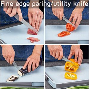 WELLSTAR Cutting Board Set of 5, Double Sided Plastic Chopping Board with Paring Knife, Serrated Utility, Scissors, Vegetables Peeler, Portable Outdoor Picnic BBQ Small Knife and Cutting Board Pack