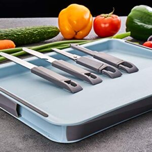 WELLSTAR Cutting Board Set of 5, Double Sided Plastic Chopping Board with Paring Knife, Serrated Utility, Scissors, Vegetables Peeler, Portable Outdoor Picnic BBQ Small Knife and Cutting Board Pack