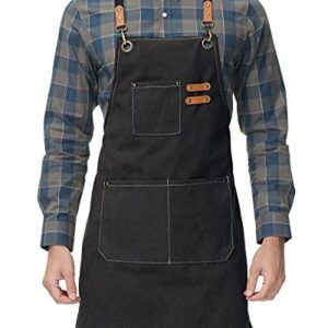 TONAK Canvas Kitchen Apron for Men Women Chef Cooking Apron Cross Back 3 Pockets