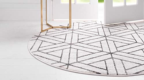 Rugs.com Lattice Trellis Collection Rug – 5 Ft Round White Low-Pile Rug Perfect for Kitchens, Dining Rooms