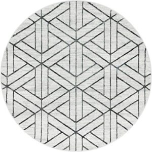 Rugs.com Lattice Trellis Collection Rug – 5 Ft Round White Low-Pile Rug Perfect for Kitchens, Dining Rooms