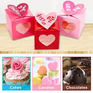 Whaline 24Pcs Valentine's Day Treat Boxes Red Rose Red Pink Heart Cardboard Box with Window 3 Inch Valentines Gift Container with Instruction for Goodie Cookie Candy Sweet Crafts Party Favor Supplies