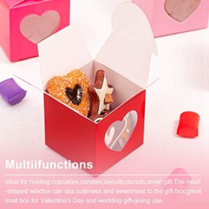 Whaline 24Pcs Valentine's Day Treat Boxes Red Rose Red Pink Heart Cardboard Box with Window 3 Inch Valentines Gift Container with Instruction for Goodie Cookie Candy Sweet Crafts Party Favor Supplies