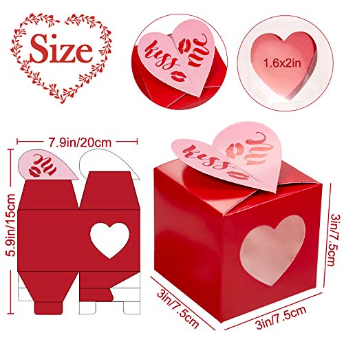 Whaline 24Pcs Valentine's Day Treat Boxes Red Rose Red Pink Heart Cardboard Box with Window 3 Inch Valentines Gift Container with Instruction for Goodie Cookie Candy Sweet Crafts Party Favor Supplies