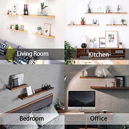 OAK Solid Wood Floating Shelves Wall Mounted, Picture Ledge Wall Shelves Storage Shelves Hanging Self Display Ledge Storage Rack For Bedroom, Living Room, Bedroom, Kitchen, Office (Natural, 36")