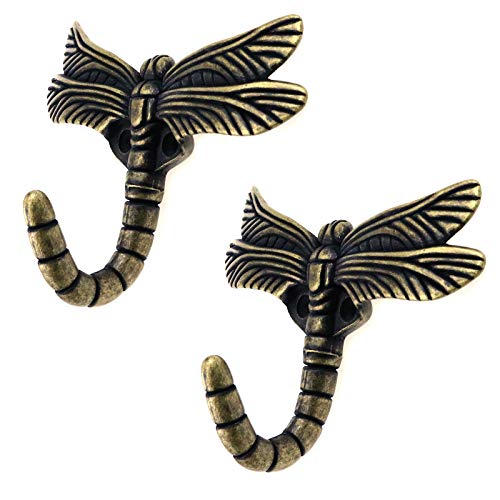 Meprotal 2pcs Antique Dragonfly Wall Mounted Coat Hooks Zinc Alloy Heavy Duty Hangers with Screws for Hanging Towels, Coats, Keys, Bags (Bronze)