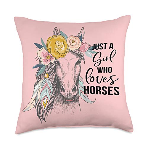 Girls Horse Gifts and Shirts by Southerngal Pretty Cowgirl Gift for Girls Who Love Horses Boho Western Throw Pillow, 18x18, Multicolor