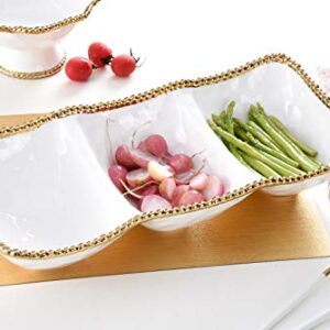 Pampa Bay Porcelain with Titanium Finish 3-Section Serving Tray Platter (Gold)