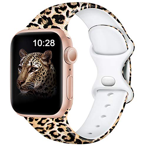 Easuny Leopard Band Compatible for Apple Watch Band 38mm 40mm 41mm Women Girls - Fadeless Floral Pattern Printed Silicone Replacement Wristband for iWatch SE & Series 7/6/5/4/3/2/1, Cheetah Small