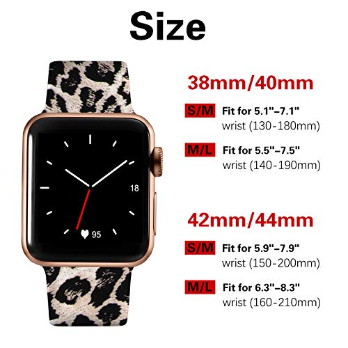 Easuny Leopard Band Compatible for Apple Watch Band 38mm 40mm 41mm Women Girls - Fadeless Floral Pattern Printed Silicone Replacement Wristband for iWatch SE & Series 7/6/5/4/3/2/1, Cheetah Small