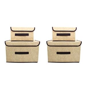 Fabric storage box with Lids 4 pieces beige Fabric Foldable Storage Box Bin with Lids Collapsible Clothes Storage Box Bin Dust proof Closet Storage Box