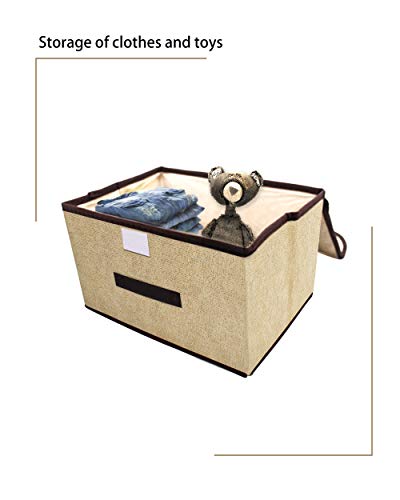 Fabric storage box with Lids 4 pieces beige Fabric Foldable Storage Box Bin with Lids Collapsible Clothes Storage Box Bin Dust proof Closet Storage Box