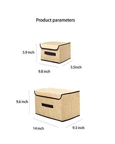 Fabric storage box with Lids 4 pieces beige Fabric Foldable Storage Box Bin with Lids Collapsible Clothes Storage Box Bin Dust proof Closet Storage Box