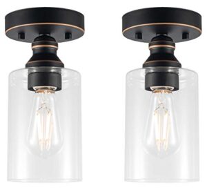 yaokuem semi flush mount ceiling light fixture, e26 medium base, metal housing with clear glass, bulbs not included, 2-pack