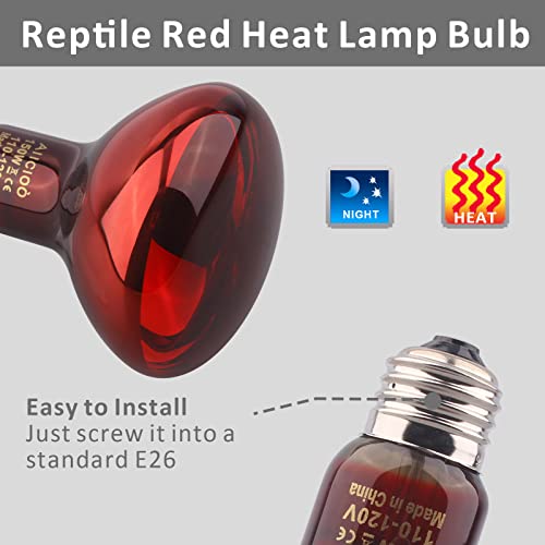 Aiicioo Reptile Red Heat Lamp Bulb - 150W Infrared Basking Spot Light for Breaded Dragon Heat Light Bulb for Gecko Iguana Snake Ball Python Night Time