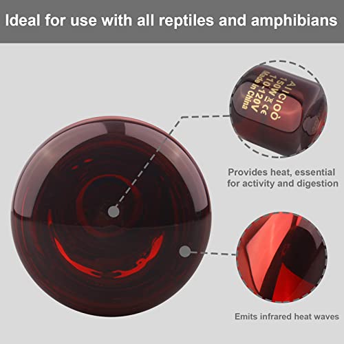 Aiicioo Reptile Red Heat Lamp Bulb - 150W Infrared Basking Spot Light for Breaded Dragon Heat Light Bulb for Gecko Iguana Snake Ball Python Night Time