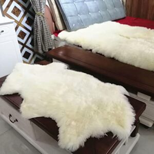 Genuine Ivory Sheepskin Rug Natural Single Short Lamb Fur Rug Soft Sheepskin Irregular Area Rug Fluffy Rugs Carpet for Bedroom,Home,Sofa 2.1x3.8ft