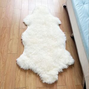 Genuine Ivory Sheepskin Rug Natural Single Short Lamb Fur Rug Soft Sheepskin Irregular Area Rug Fluffy Rugs Carpet for Bedroom,Home,Sofa 2.1x3.8ft