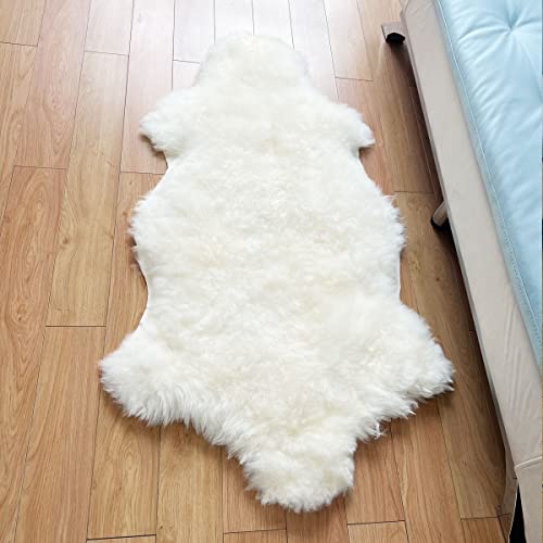 Genuine Ivory Sheepskin Rug Natural Single Short Lamb Fur Rug Soft Sheepskin Irregular Area Rug Fluffy Rugs Carpet for Bedroom,Home,Sofa 2.1x3.8ft