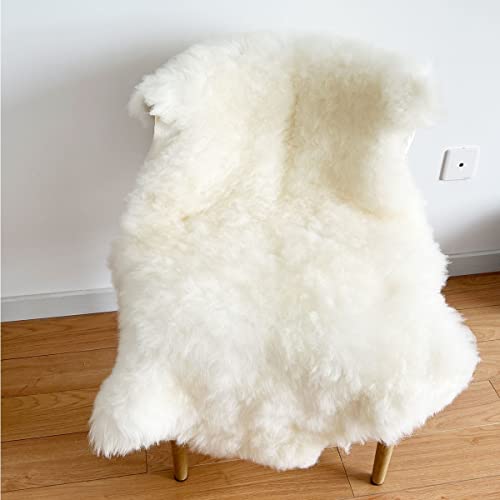 Genuine Ivory Sheepskin Rug Natural Single Short Lamb Fur Rug Soft Sheepskin Irregular Area Rug Fluffy Rugs Carpet for Bedroom,Home,Sofa 2.1x3.8ft