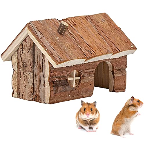 Kikerike Hamster Wooden Hideout House Natural Pet Rats Climbing Play Hut Hideaway Room for Dwarf Hamster, Mouse, Rat,Gerbil and Other Pet Small Animals