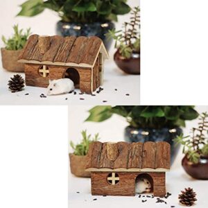 Kikerike Hamster Wooden Hideout House Natural Pet Rats Climbing Play Hut Hideaway Room for Dwarf Hamster, Mouse, Rat,Gerbil and Other Pet Small Animals