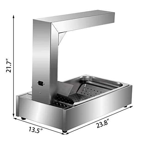 VEVOR 110V French Fry Food Warmer 23" x 13.5", 900W Fry Heat Lamp with Detachable Bent Drain Board Drip Pan, Stainless Steel Food Heat Light 86℉-185℉, Free Standing Fried Chicken Warmer With Light