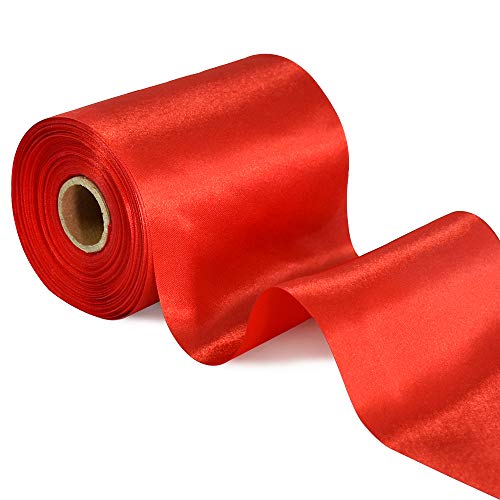 TONIFUL 4 Inch x 22Yards Wide Red Satin Ribbon Solid Fabric Large Ribbon for Cutting Ceremony Kit Grand Opening Chair Sash Table Hair Car Bows Sewing Craft Gift Wrapping Wedding Party Decoration