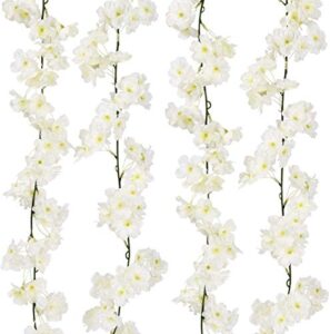 artflower 2 pack artificial cherry blossom garland hanging vine silk garland silk artificial flower faux sakura garland for wedding garden arch wall home party decor（white）