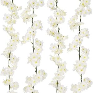 Artflower 2 Pack Artificial Cherry Blossom Garland Hanging Vine Silk Garland Silk Artificial Flower Faux Sakura Garland for Wedding Garden Arch Wall Home Party Decor（White）