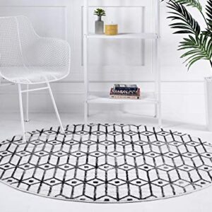 Rugs.com Lattice Trellis Collection Rug – 8 Ft Round White Low-Pile Rug Perfect for Kitchens, Dining Rooms