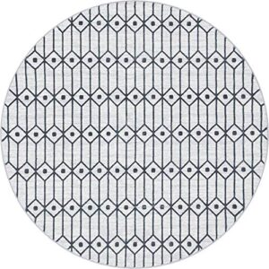 Rugs.com Lattice Trellis Collection Rug – 8 Ft Round White Low-Pile Rug Perfect for Kitchens, Dining Rooms