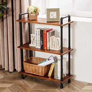 Anynice Industrial Bookshelf, Pipe Shelves, Industrial Pipe Shelving, 3 Tier Bookshelf,Pipe Bookshelf,Industrial Pipe Shelf(Rustic Brown, 29.5" L x 11.8" W x 39" H)