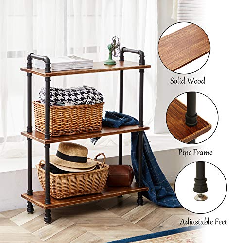 Anynice Industrial Bookshelf, Pipe Shelves, Industrial Pipe Shelving, 3 Tier Bookshelf,Pipe Bookshelf,Industrial Pipe Shelf(Rustic Brown, 29.5" L x 11.8" W x 39" H)