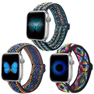 dsytom 3 pack elastic band compatible with apple watch bands 38mm 41mm 40mm 42mm 44mm 45mm, adjustable stretchy nylon bands for iwatch series ultra 8/7/6/5/4/3/2/1 se strap for women