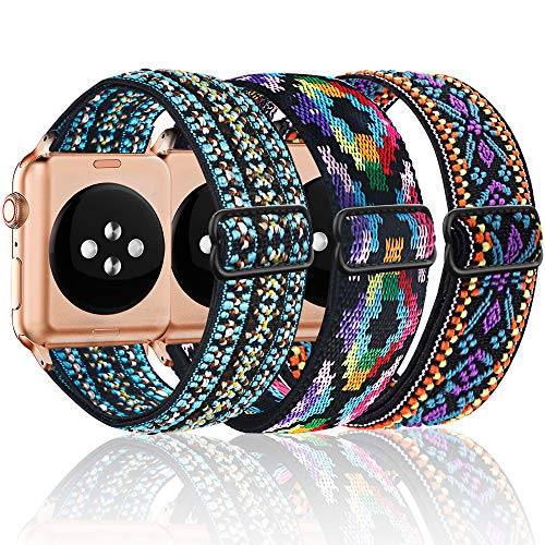 Dsytom 3 Pack Elastic Band Compatible with Apple Watch Bands 38mm 41mm 40mm 42mm 44mm 45mm, Adjustable Stretchy Nylon bands for iWatch Series Ultra 8/7/6/5/4/3/2/1 SE Strap for Women