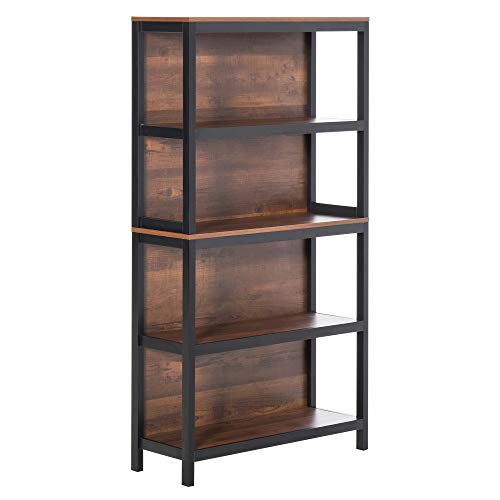 HOMCOM Shelves for Storage, 4 Tier Bookshelf Utility Organizer with Back Support and Anti-Topple Design, Walnut/Black