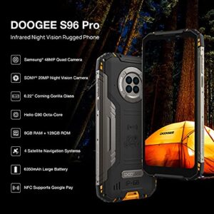 DOOGEE Rugged Phone Unlocked S96 Pro 8GB+128GB Infrared Night Vision Helio G90 Octa Core Waterproof Android Phone, 48MP+20MP, 6.22" + Global 4G LTE GSM AT&T T-Mobile Dual SIM Phone 6350mAh（Orange）